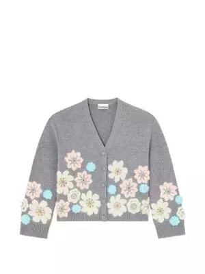 GANNI Floral-applique Knit Cardigan - Grey