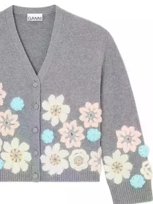 GANNI Floral-applique Knit Cardigan