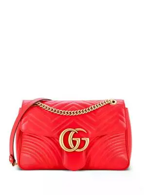Gucci Gg Marmont Flap Bag Matelasse Leather Large Shoulder Bag - Red