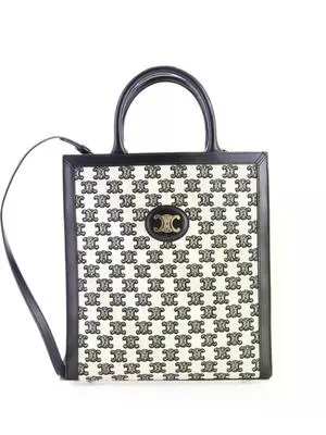 Celine Vertical Cabas Embroidered Canvas With Leather Small Tote Bag - Black
