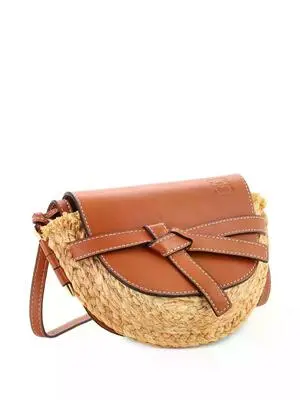 Loewe Gate Leather Shoulder Leather With Raffia Mini Crossbody Bag