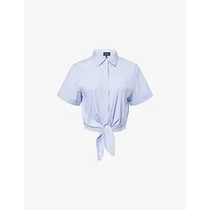 Theory Tie-front Pinstripe Cotton-blend Shirt - Blue Multi