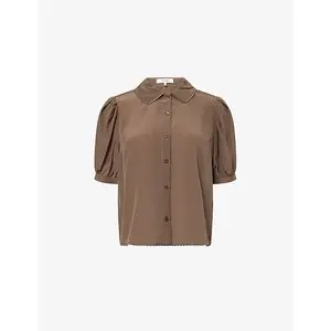 FRAME The Prim Scalloped-edge Silk Blouse - Deep Olive