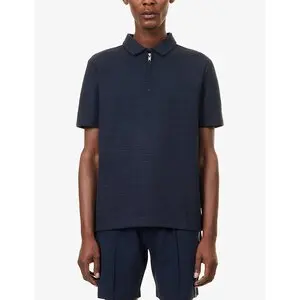 ARNE Cavour Textured Zip Woven Polo Shirt - Navy