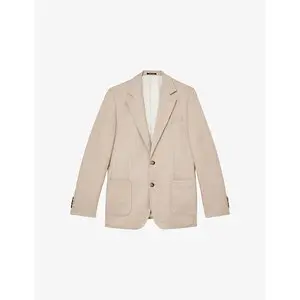 REISS Pelmet Herringbone-weave Wool-blend Blazer - Oatmeal