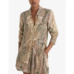 REISS Katiya Paisley-print Woven Shirt - Grey Neutral