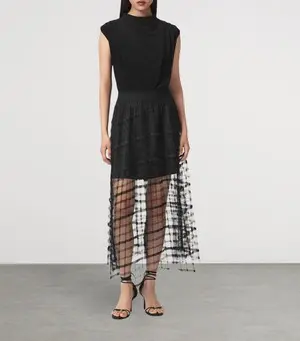 ALLSAINTS Sheer Overlay Celia Midi Skirt - Black