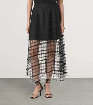ALLSAINTS Sheer Overlay Celia Midi Skirt - Black