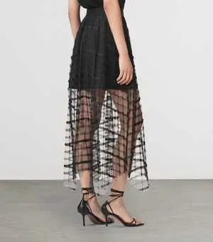 ALLSAINTS Sheer Overlay Celia Midi Skirt - Black