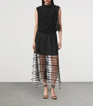 ALLSAINTS Sheer Overlay Celia Midi Skirt - Black