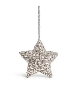 Harrods Beaded Star Tree Decoration - Silver