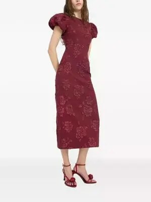 ROTATE BY BIRGER CHRISTENSEN Jacquard Midi Puff Sleeve Dress