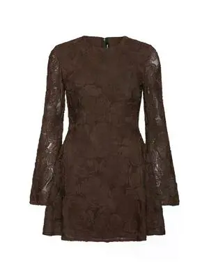 ROTATE BY BIRGER CHRISTENSEN Flower Mesh Long Sleeve Mini Dress - Brown