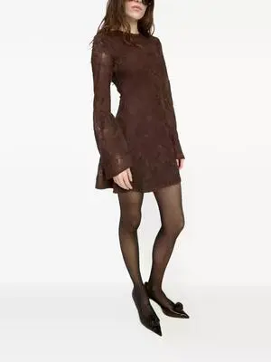 ROTATE BY BIRGER CHRISTENSEN Flower Mesh Long Sleeve Mini Dress - Brown