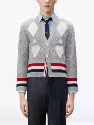 Thom Browne Argyle Intarsia V-neck Cardigan - Grey