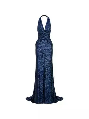 ROSERRY Sequin-embellished Halterneck Maxi Dress - Blue