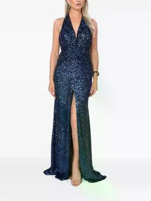 ROSERRY Sequin-embellished Halterneck Maxi Dress - Blue