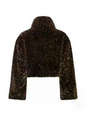 ROTATE BY BIRGER CHRISTENSEN Leopard Print Faux Fur Cropped Jacket