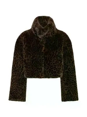 ROTATE BY BIRGER CHRISTENSEN Faux Fur Leopard Print Cropped Jacket