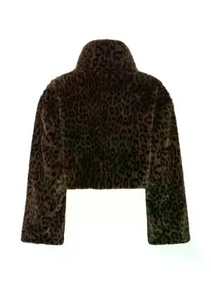 ROTATE BY BIRGER CHRISTENSEN Faux Fur Leopard Print Cropped Jacket