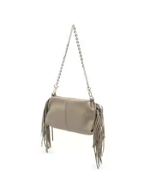 Maje Miss M Fringed Leather Clutch Bag With Chain Strap - Neutrals