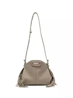 Maje Mini Miss M Fringed Grained-leather Shoulder Bag - Neutrals