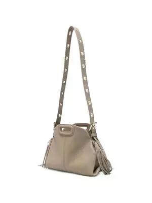 Maje Mini Miss M Fringed Grained-leather Shoulder Bag - Neutrals