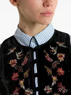 Etro Cropped Velvet Waistcoat With Embroidered And Beaded Animal Motifs