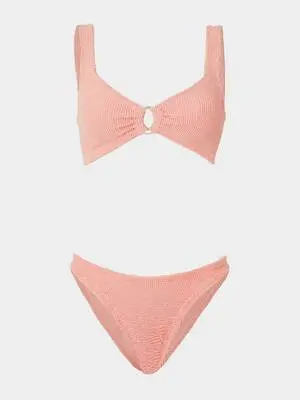 Hunza G Julia Bikini With Pearly Hoop | | Original Crinkle™ Swimwear - Peach