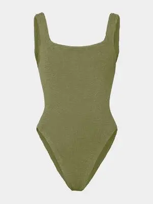 Hunza G Hunza G Square Neck Swimsuit Crinkle Metallic Moss
