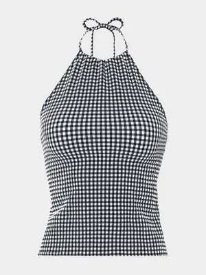 Hunza G Gingham Seersucker Halter Top - Gingham Black
