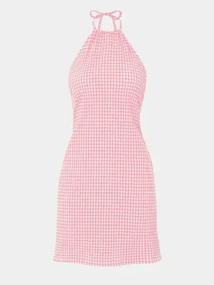 Hunza G Gingham Seersucker Halter Neck Mini Dress - Milkshake Gingham