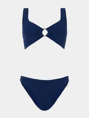 Hunza G Julia With Gold Hoop Bikini | | Original Crinkle™ Swimwear - Navy
