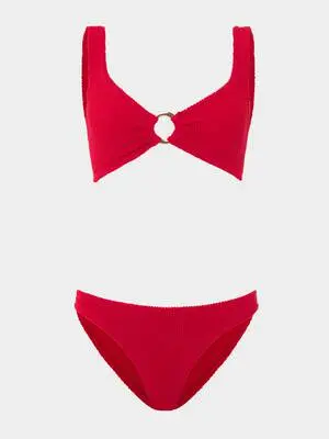 Hunza G Julia With Gold Hoop Bikini | | Original Crinkle™ Swimwear - Red
