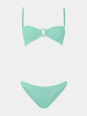 Hunza G Misty Bikini With Pearly Hoop | | Original Crinkle™ Swimwear - Metallic Mint