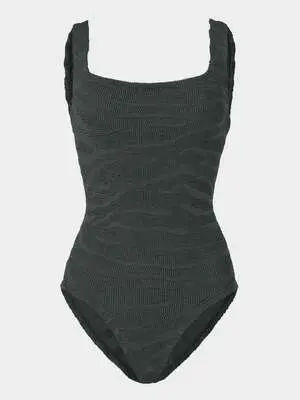 Hunza G Hunza G Coverage Square Neck Swim One Piece In Original Crinkle™ Zebra Crinkle Metallic Graphite