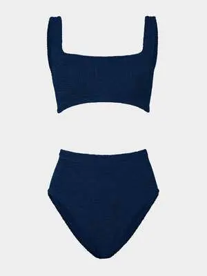 Hunza G Patricia Bikini | Metallic Khaki | Original Crinkle™ One Size Swimwear | Hunza G Navy