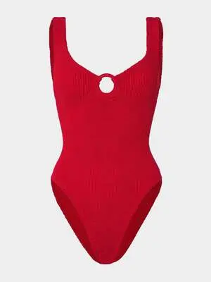Hunza G Celine Swim With Tonal Hoops | | Original Crinkle™ Swimwear - Red