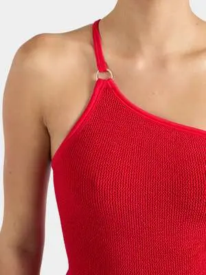 Hunza G Clara One-shoulder Swimsuit With Gold Hoop Detail - Red