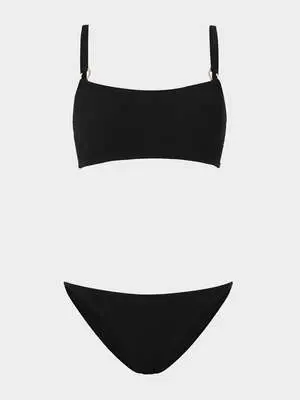 Hunza G Iris With Gold Hoops Bikini | Black | Original Crinkle™ One Size Swimwear | Hunza G Black