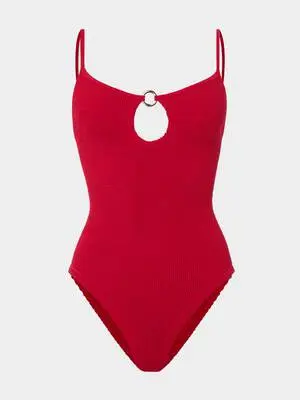 Hunza G Toni With Gold Hoop Swim | Red | Original Crinkle™ One Size Swimwear | Hunza G Red
