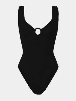 Hunza G Celine Swim | Tonal Hoops | | Swimwear - Black