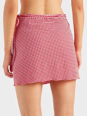 Hunza G Gingham Seersucker Short Sarong | | Resortwear - Red Gingham