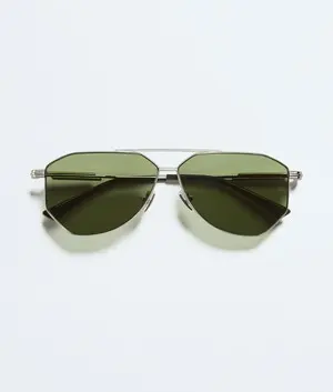 Bottega Veneta Bottega Veneta Aviator Sunglasses With Gold-Finished Detail Silver/green