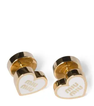 Miu Miu Enamel Heart Logo Stud Earrings