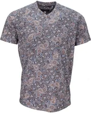 LORDS OF HARLECH Neutrals / Maze Trippy Paisley V-neck Tee - Grey