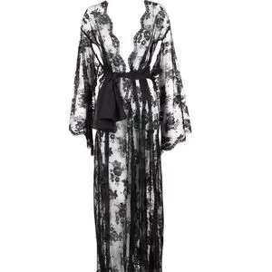 BELLE ET BON BON Kalina Noir Full Length Lace Party Festival Kimono To - Black