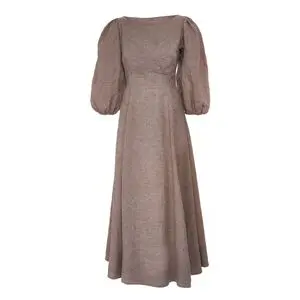 SOFIA TSERETELI Linen Dress With Balloon Sleeves - Brown