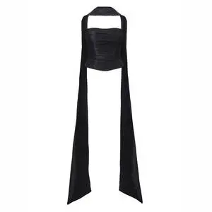 LITA COUTURE Corset Top In Taffeta - Black