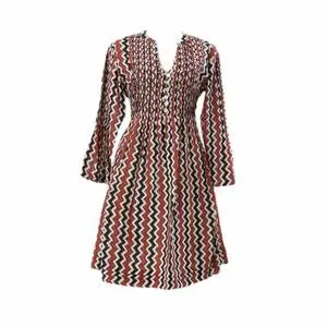 WILD ROSE Poa Chevron Cotton Hand Block Print Dress - Black